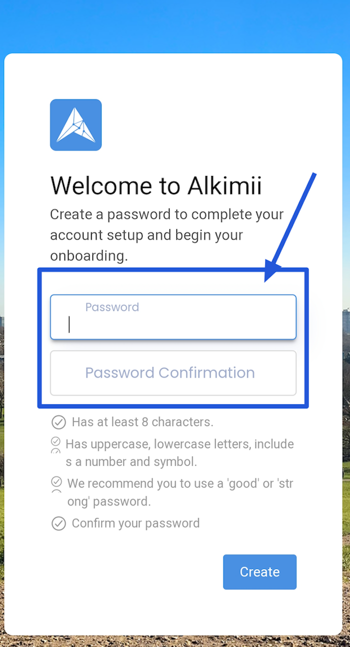 Alkimii Mobile App - First Time Login