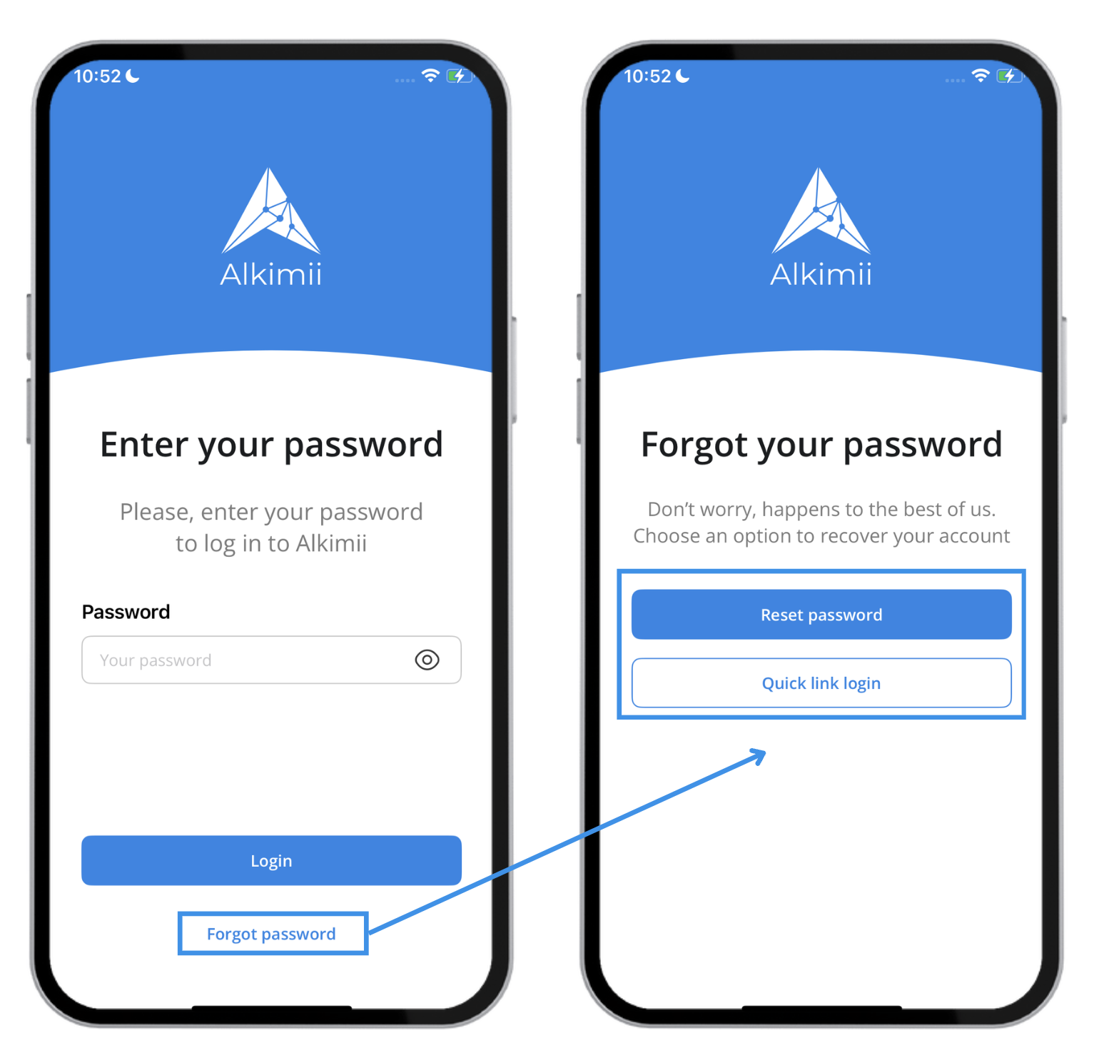 How to reset your password on the Alkimii Phone App?