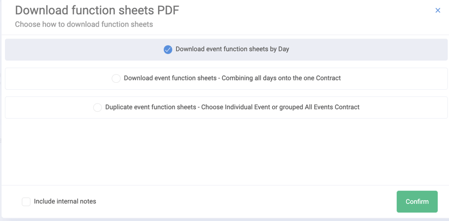Function Sheets for an Event
