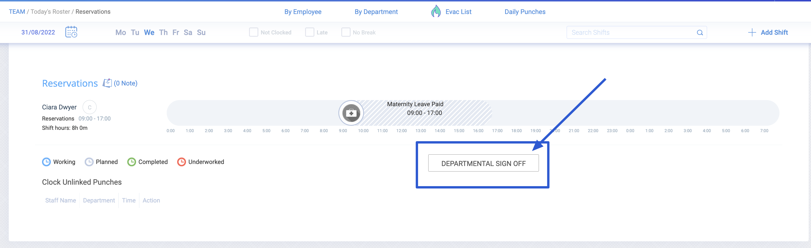 Daily Department Sign-Off (HOD)