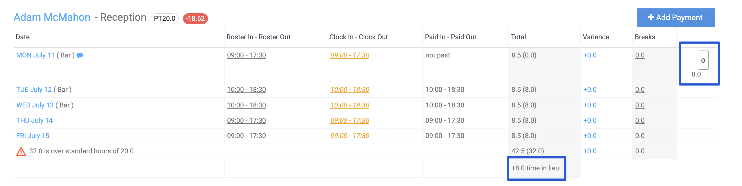How to manage TOIL from the Week Details Screen?